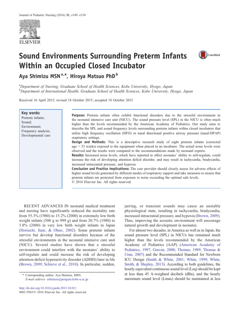 Sound Environments Surrounding Preterm Infants Within An Occupied Closed Incubator | Download ...