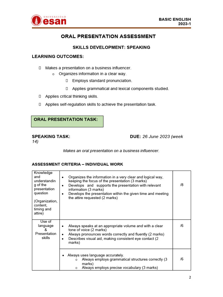 Individual Presentation Guidelines Assessment Criteria | PDF
