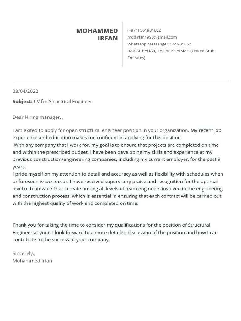 Cover Letter - Structural Engineer | PDF