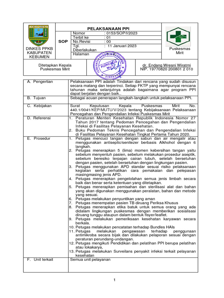 Sop Pelaksanaan Ppi | PDF