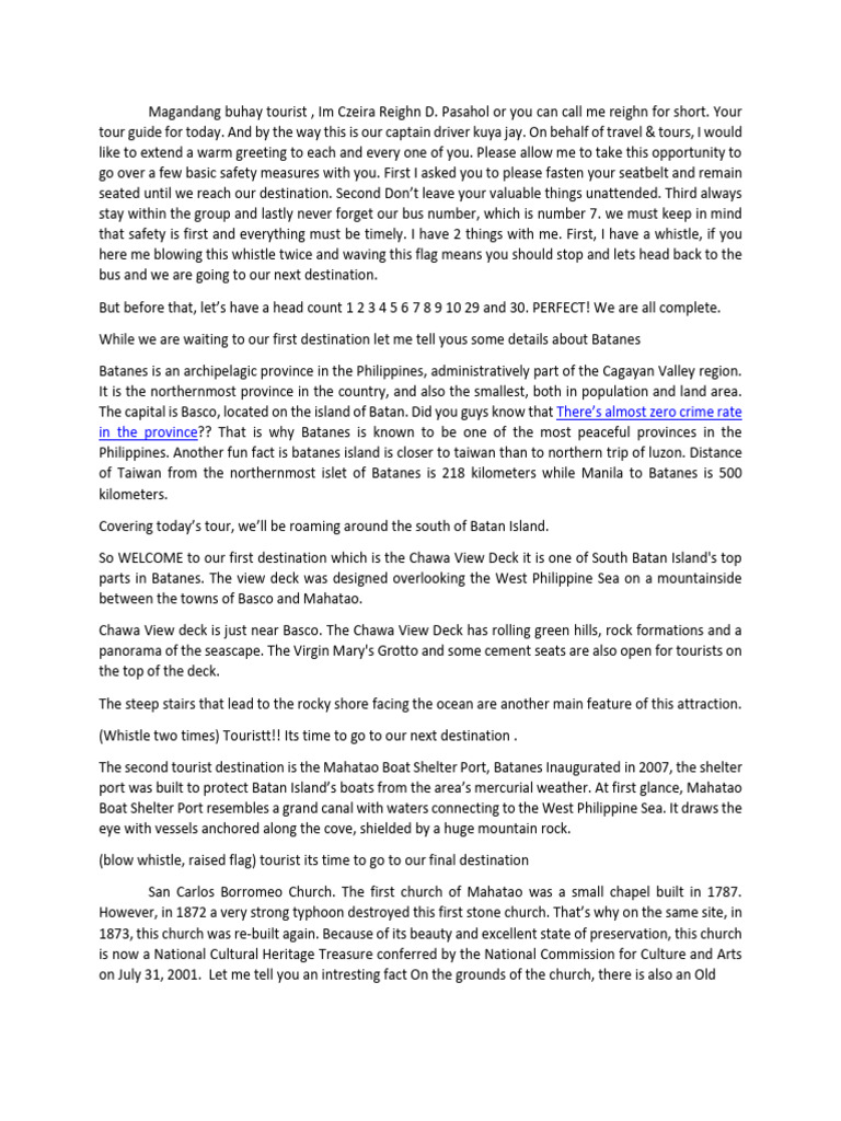 Tour Commentary TOUR GUIDING | PDF | Water Transport