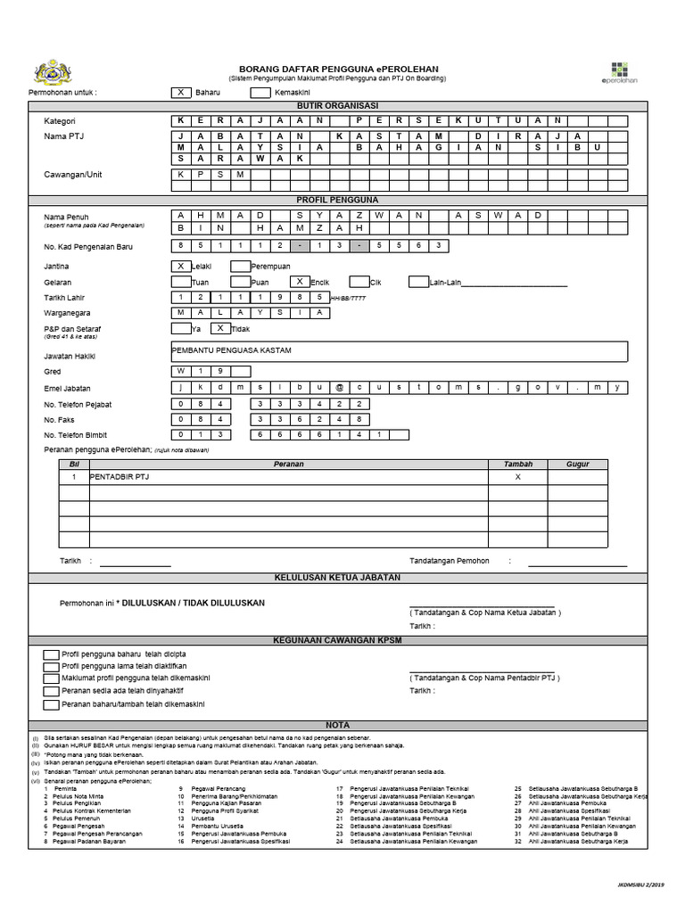 Borang Daftar Pengguna Eperolehan | PDF