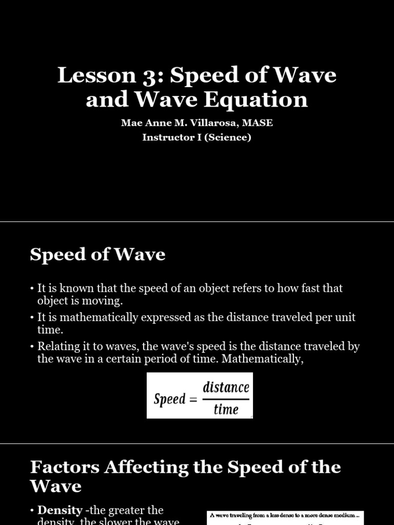Lesson 3 Speed of Wave and Wave Equation | PDF | Waves | Frequency