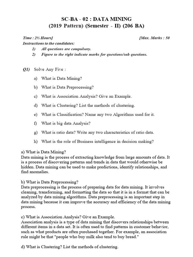 Data Mining Answer Key | PDF | Cluster Analysis | Statistical Classification