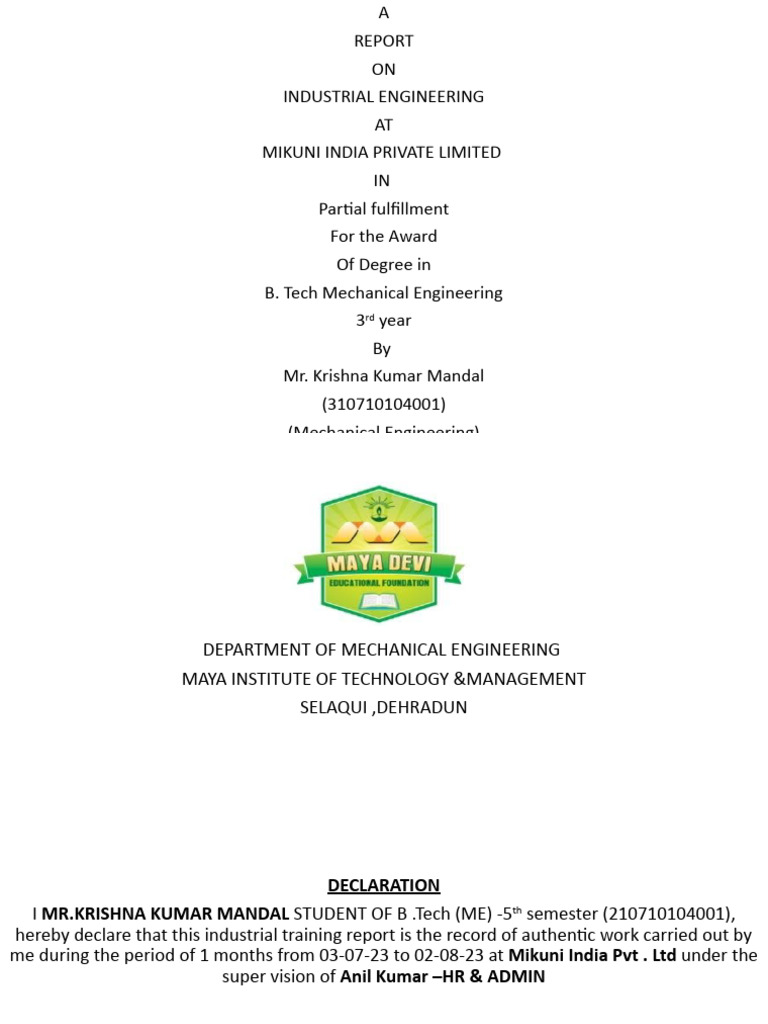 Reports of Internship (Krishna) | PDF | Throttle