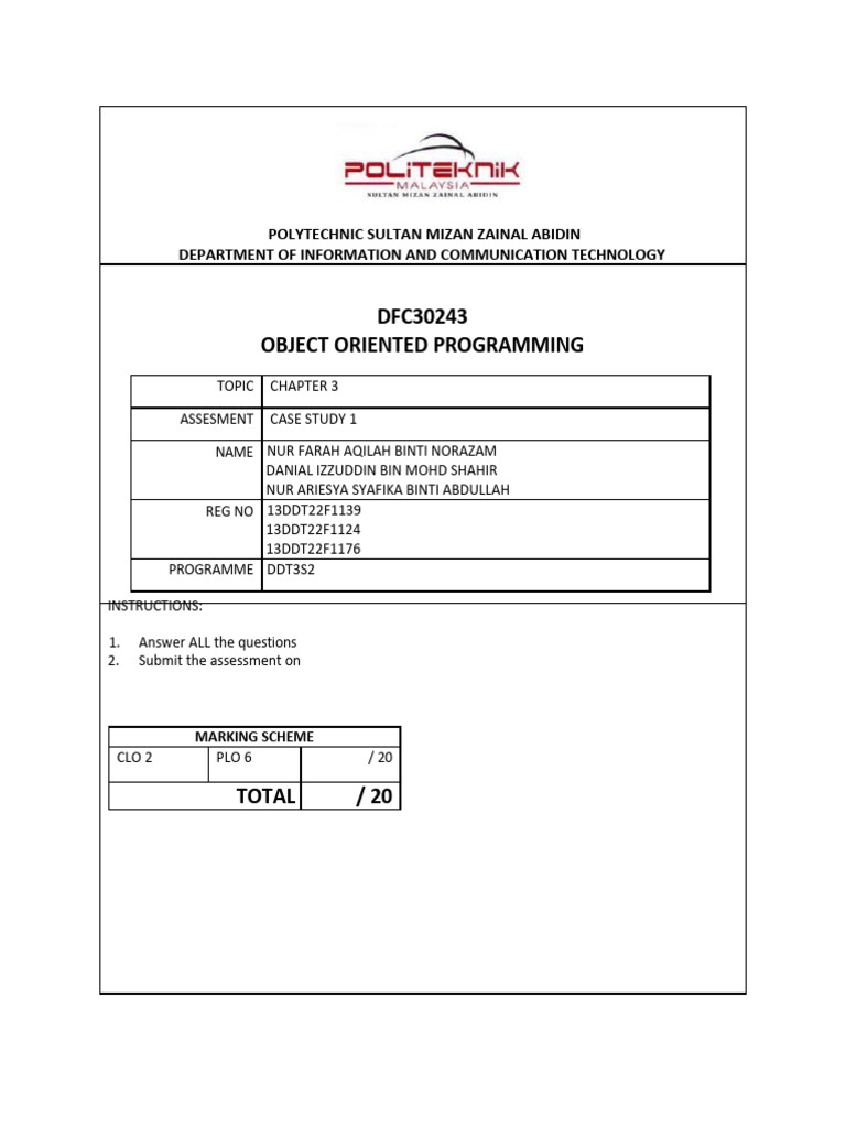 Case Study 1 Oop Pdf Class Computer Programming Object Oriented