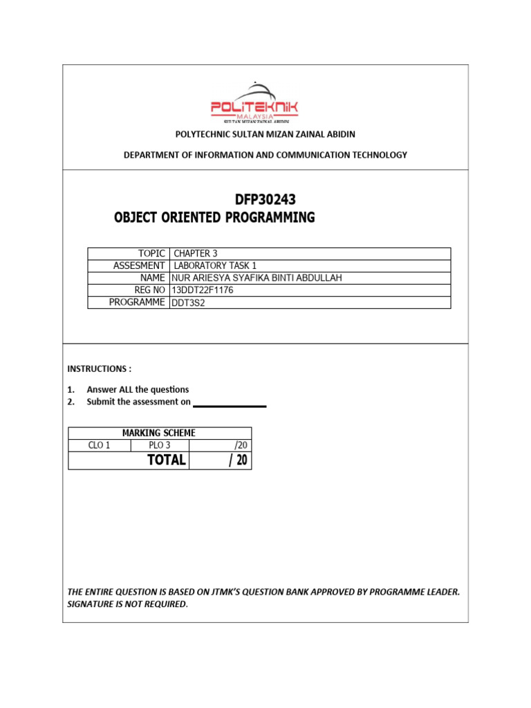 Labtask Oop | Download Free PDF | Object Oriented Programming ... Labtask Oop | Download Free PDF | Object Oriented Programming ...