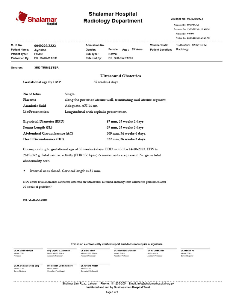 Shalamar Hospital Radiology Department: Ultrasound Obstetrics | PDF ...