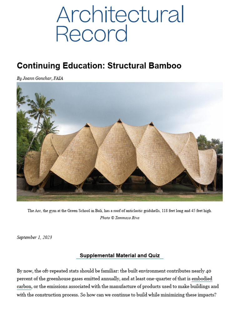 Continuing Education - Structural Bamboo - Architectural Record | PDF | Bamboo | Carbon ...