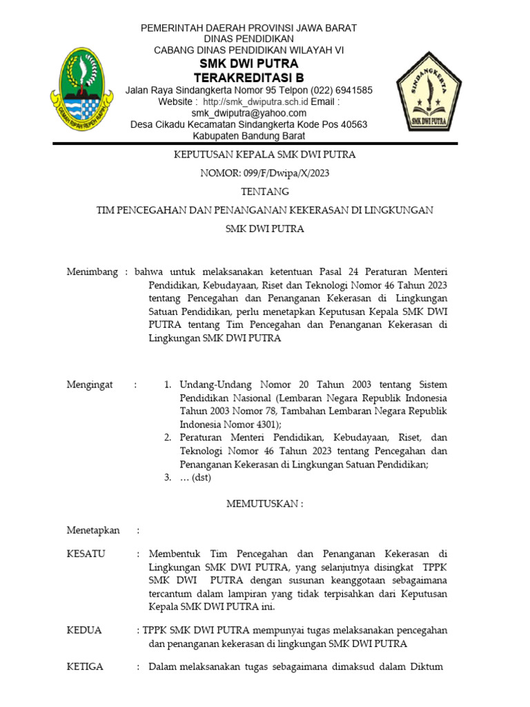 Tim Pencegahan Kekerasan SMK Dwi Putra | PDF