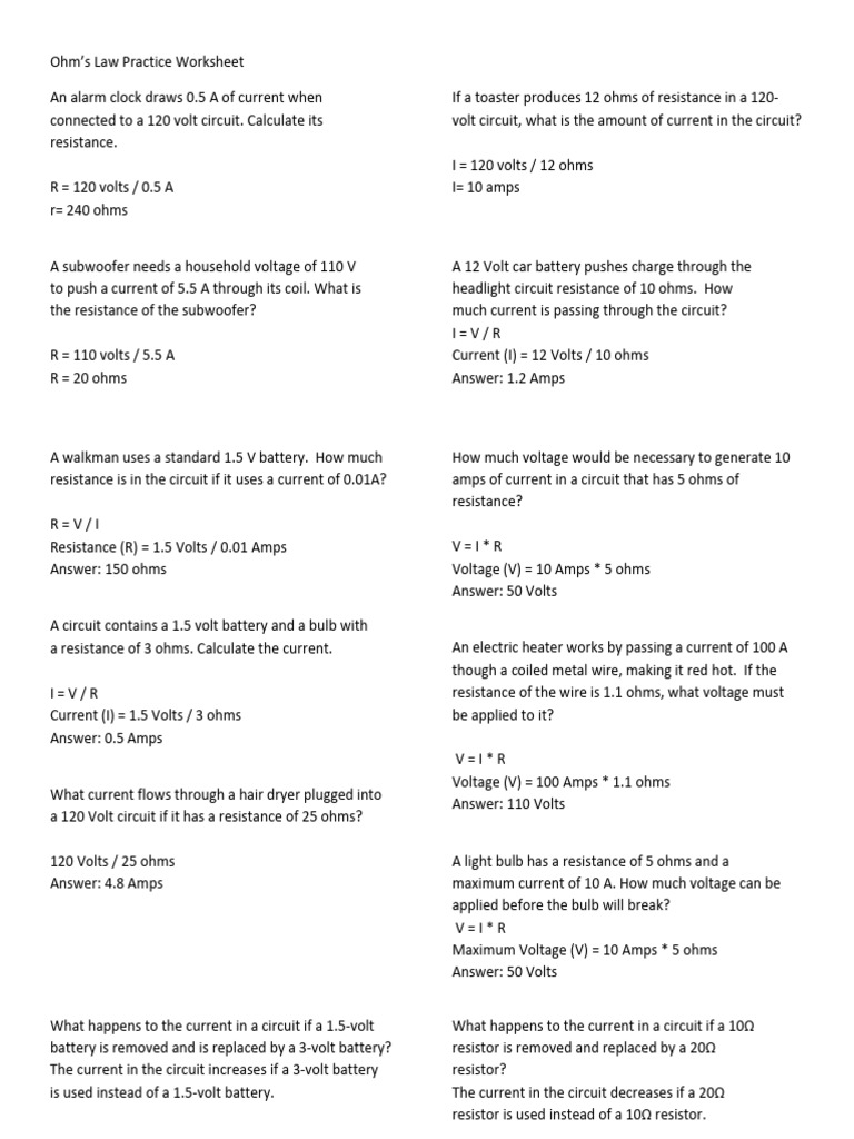 Revision Worksheet 2 Ohms Law | PDF | Volt | Electrical Resistance And ...