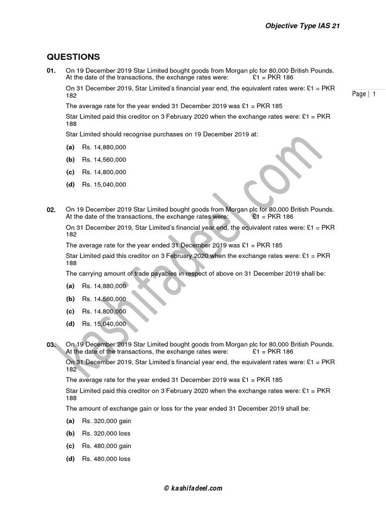 05 Objective Type IAS 21 A20 | PDF | Exchange Rate | Currency