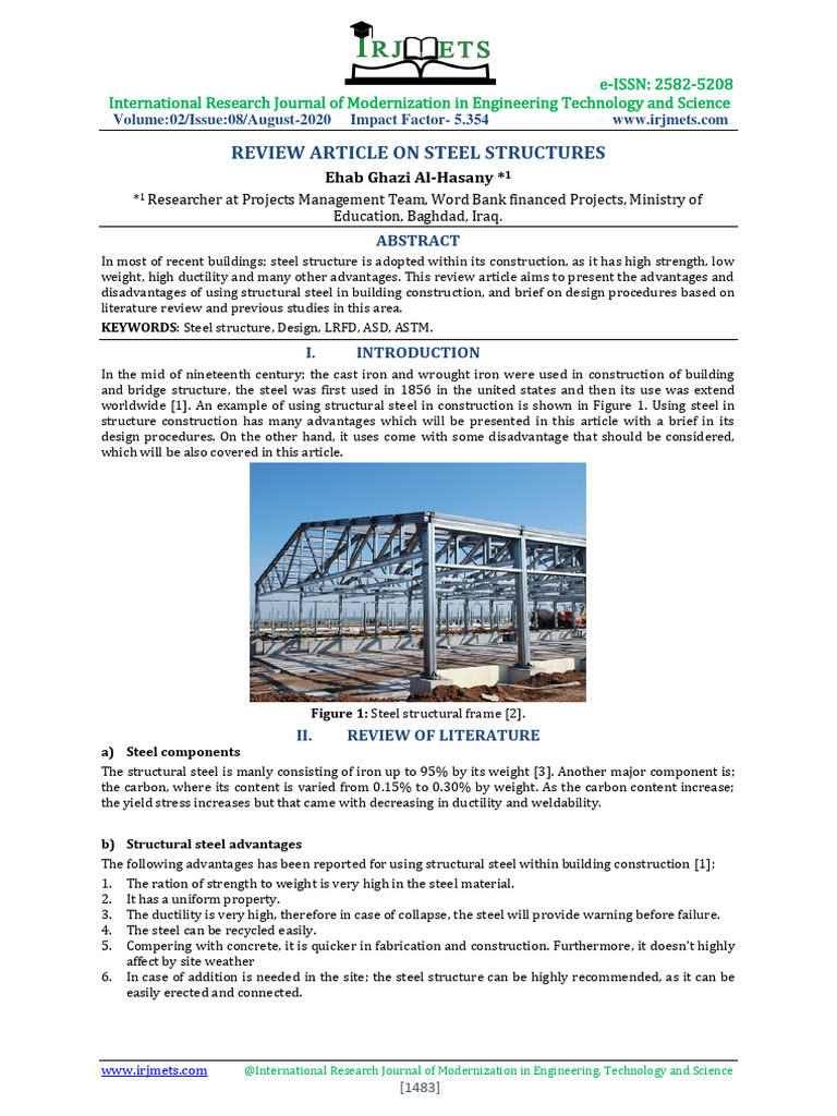 Review Article On Steel Structures | PDF | Steel | Structural Steel