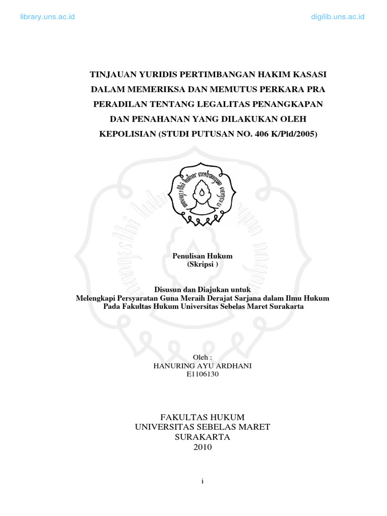 Tinjauan Yuridis Pertimbangan Hakim Kasasi Dalam Perkara Praperadilan | PDF Tinjauan Yuridis Pertimbangan Hakim Kasasi Dalam Perkara Praperadilan | PDF