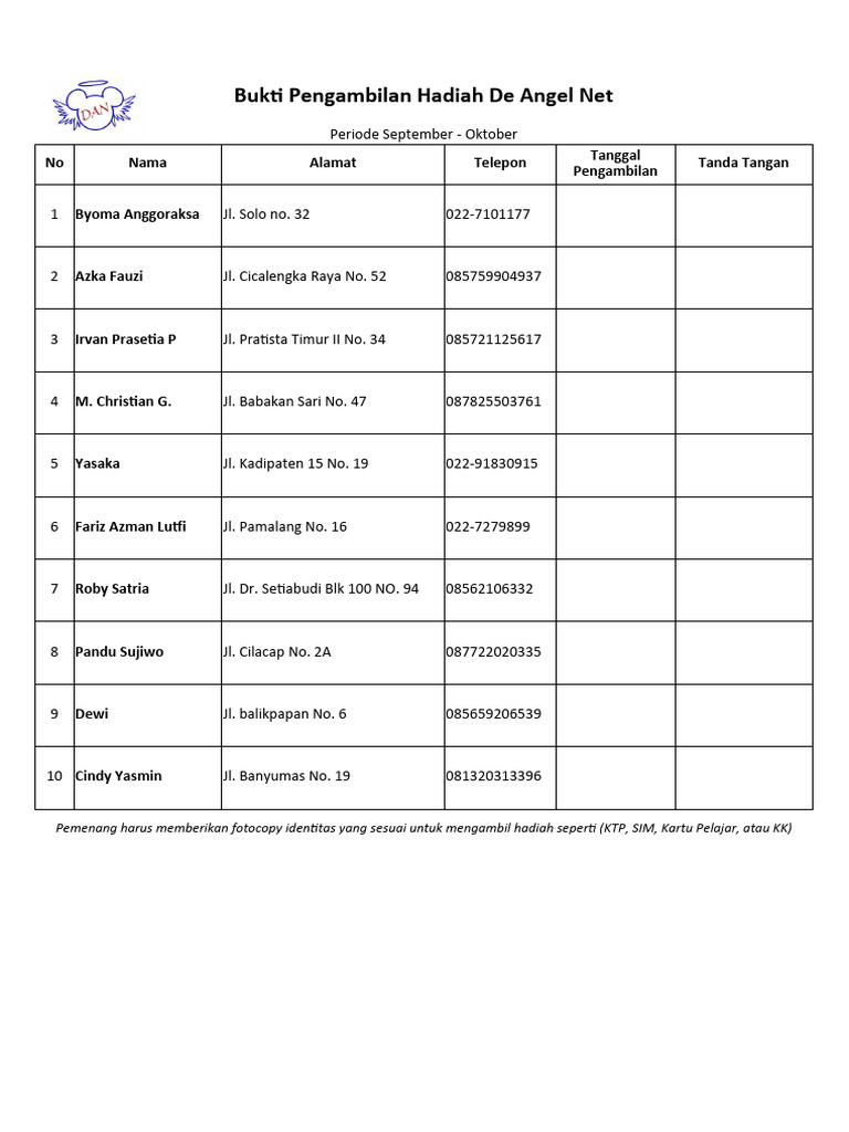Bukti Pengambilan Hadiah | PDF