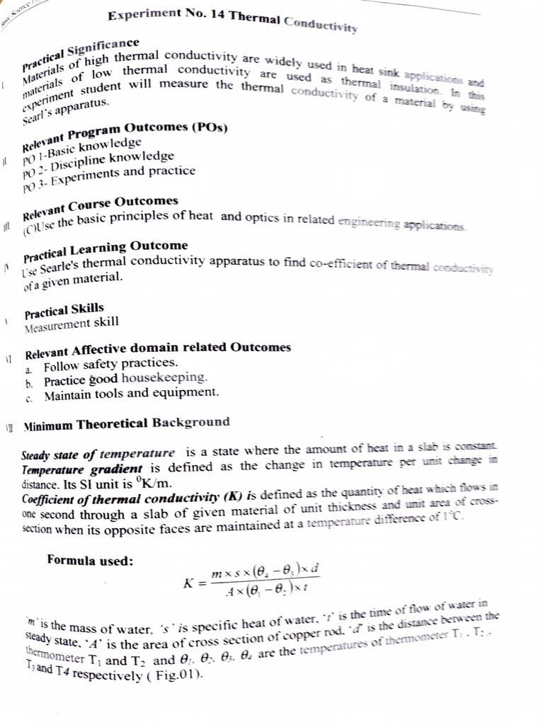 Exp No.14 Thermal Conductivity | PDF | Thermal Conductivity | Temperature