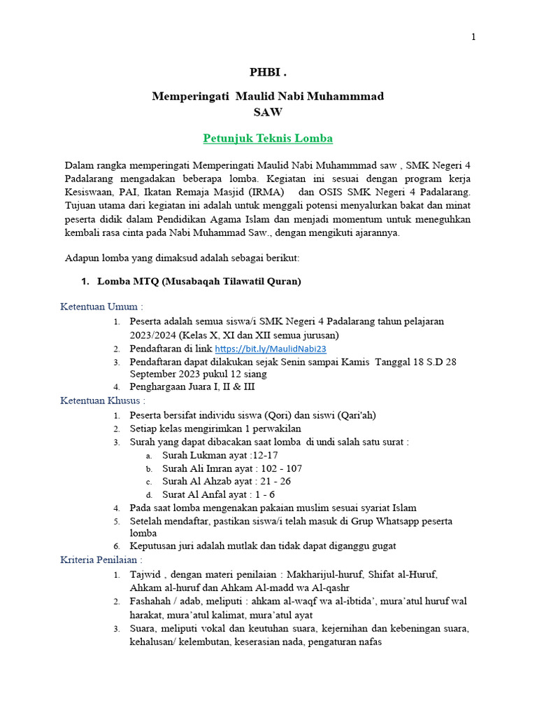 JUKNIS PERLOMBAAN MAULID Nabi | PDF