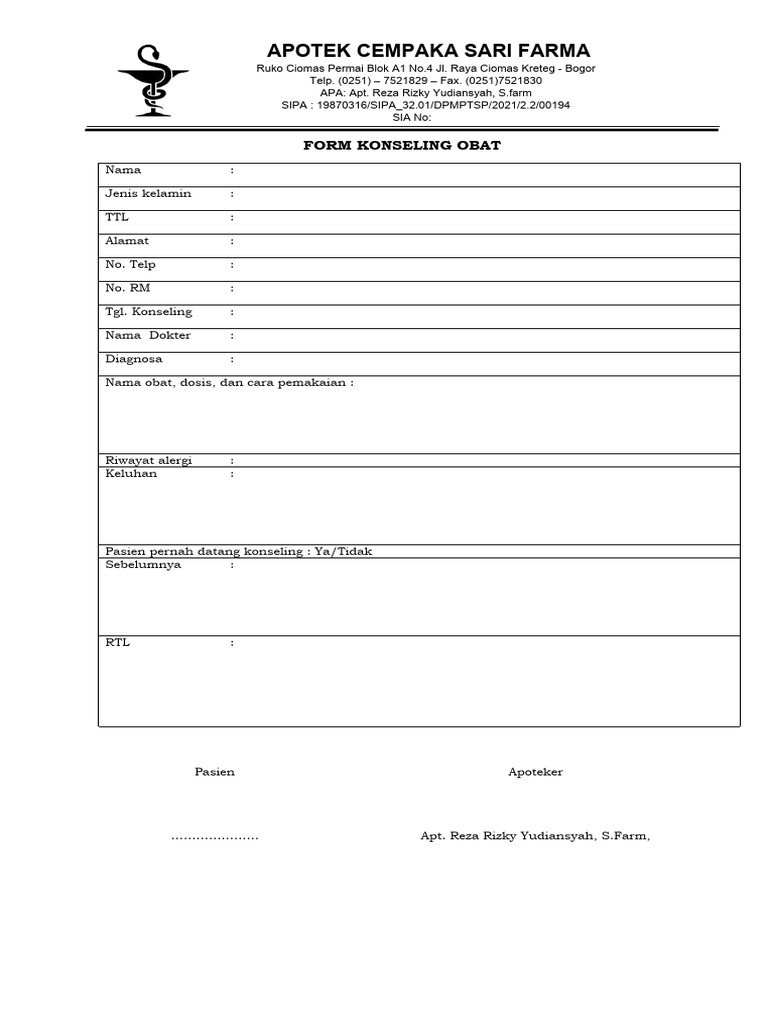 Formulir Konseling Apoteker Bogor | PDF | Kesehatan Holistik | Sains ...