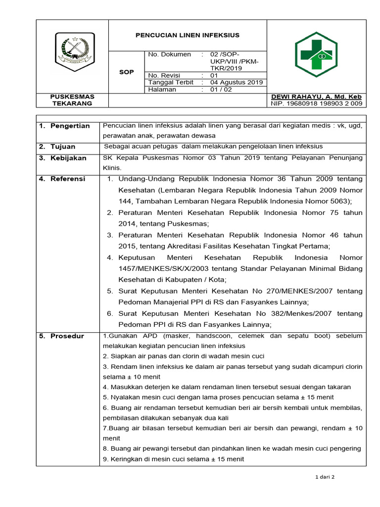 SOP LINEN-Pencucian Linen Infeksius | PDF