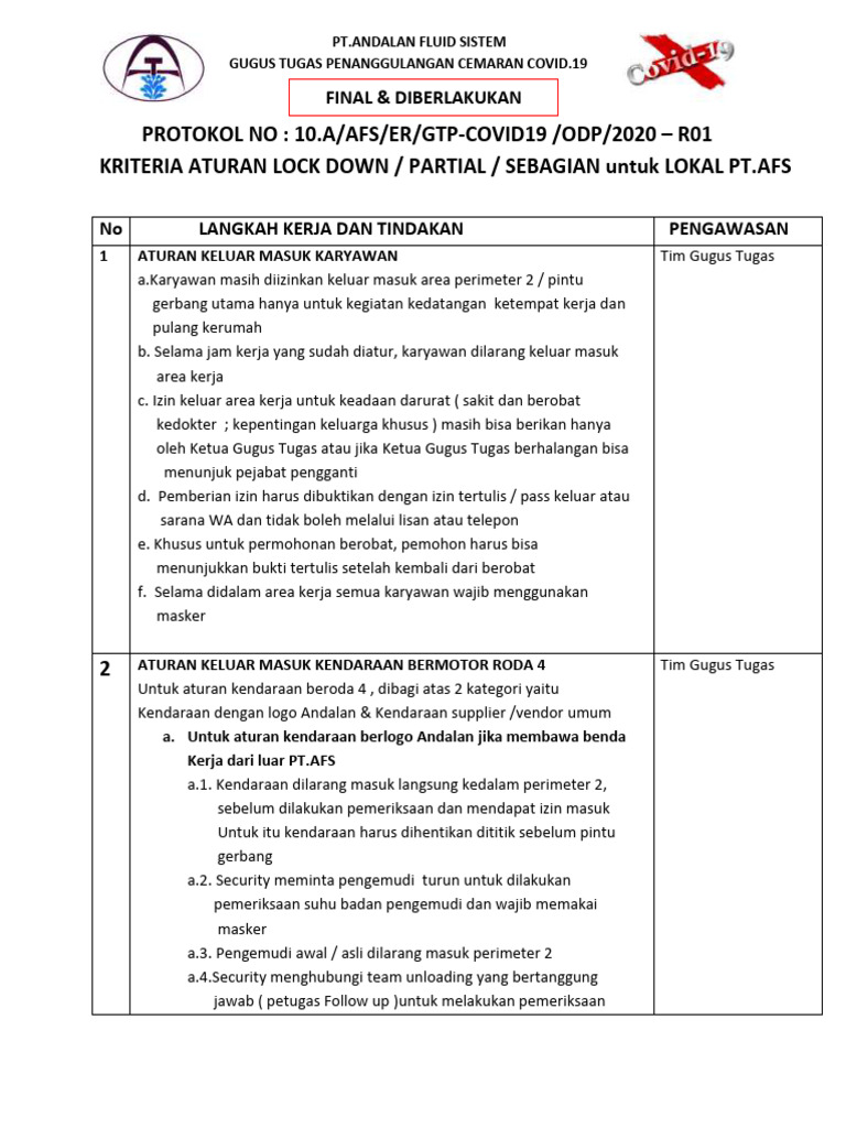 Protokol 10 A LOCK DOWN PARTIAL Gabungan Total LD | PDF