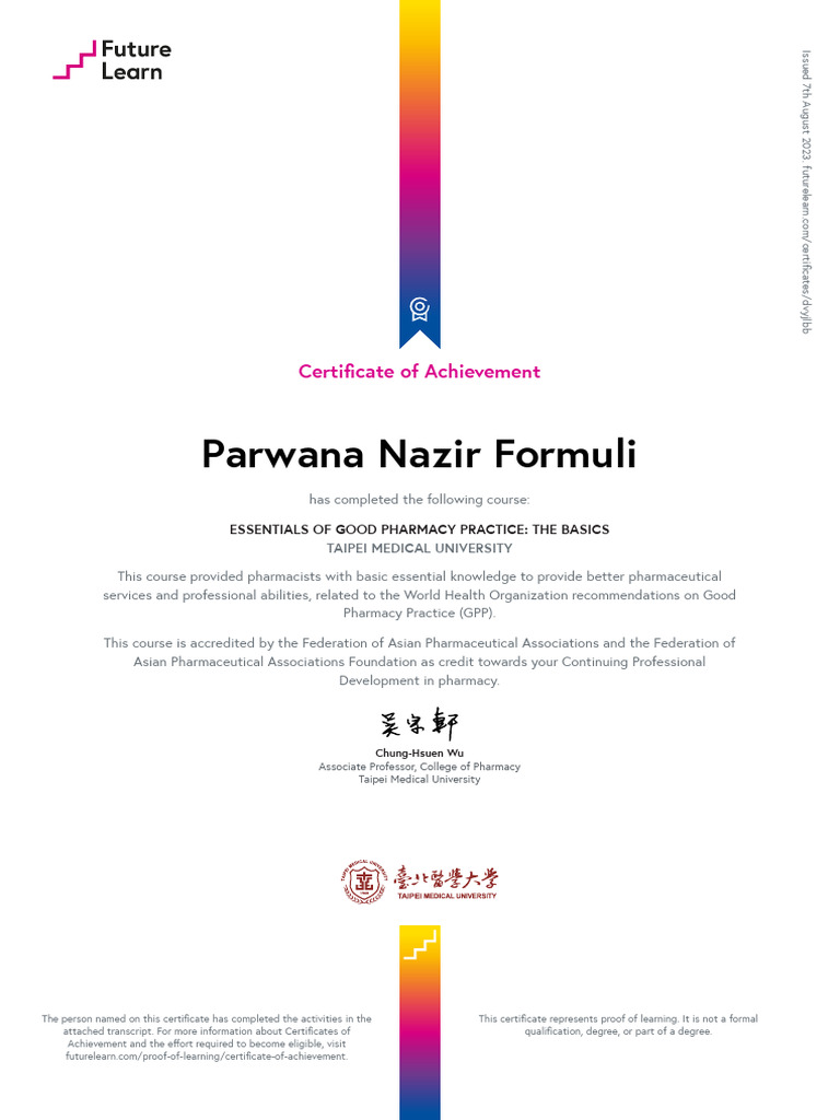 Good-Pharmacy-Practice Certificate of Achievement Dvyjlbb | PDF ...