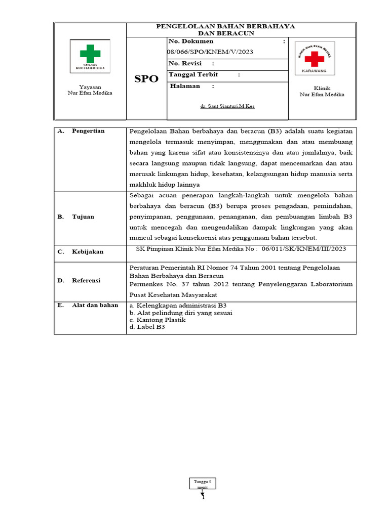 TKK 1.3 EP 2 SOP-PENGELOLAAN-Bahan-Berbahaya-Dan-Beracun | PDF