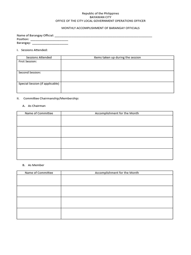Accomplishment Report Form For Brgy Kagawad | PDF | Career & Growth ...