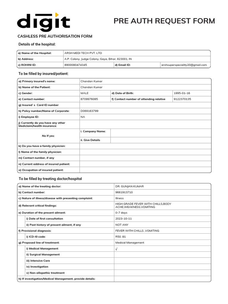 Preauthrequestform Authform 3013086274396050 | PDF | Surgery ...