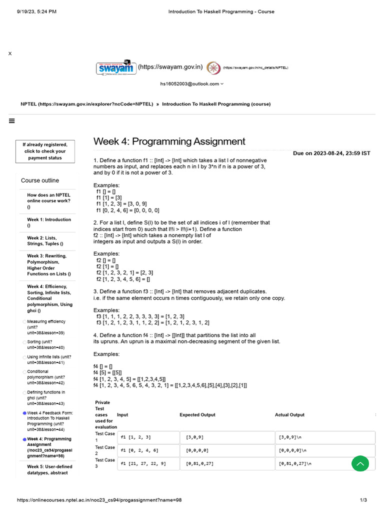 Week 4-7 Nptel Haskell HRST | PDF | Matrix (Mathematics) | Data Type