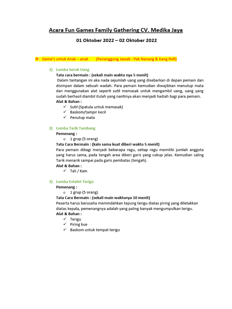 Acara Fun Games Family Gathering CV | PDF