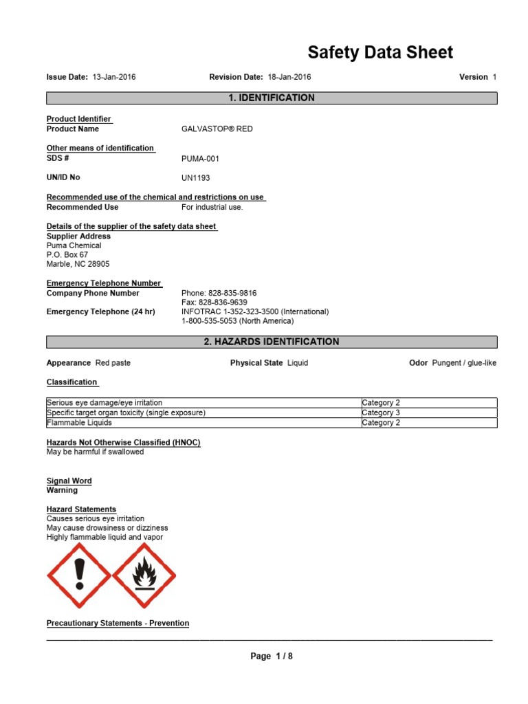 Galva Stop Data Sheet | PDF | Toxicity | Resource Conservation And ...