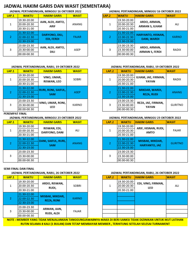 Jadwal Wasit dan Hakim Garis Badminton | PDF