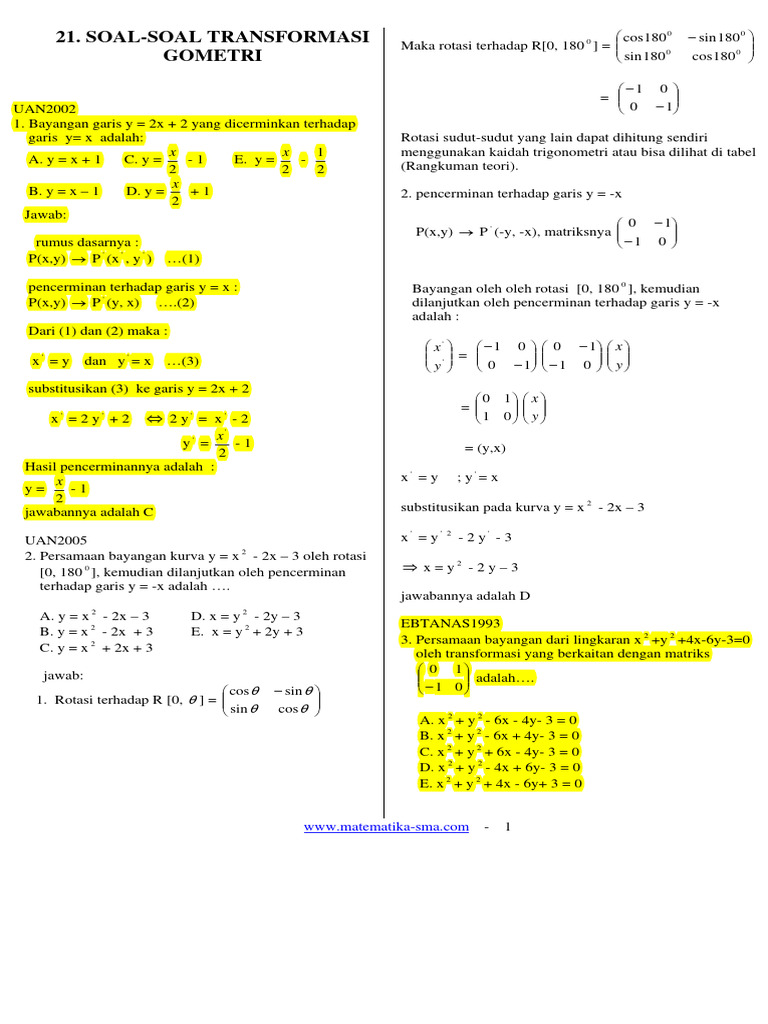 Soal Transformasi Geometri Kelas 12 | PDF