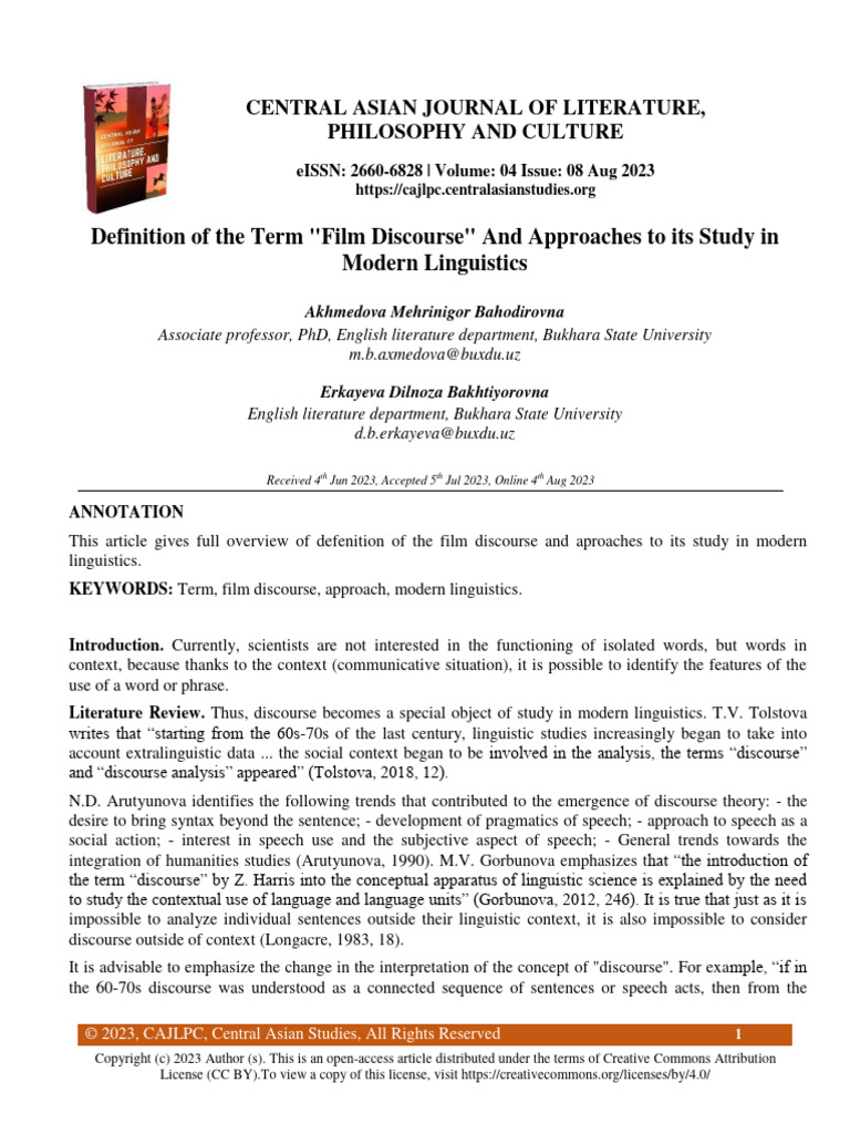 Definition of The Term "Film Discourse" and Approaches To Its Study in Modern Linguistics | PDF ...