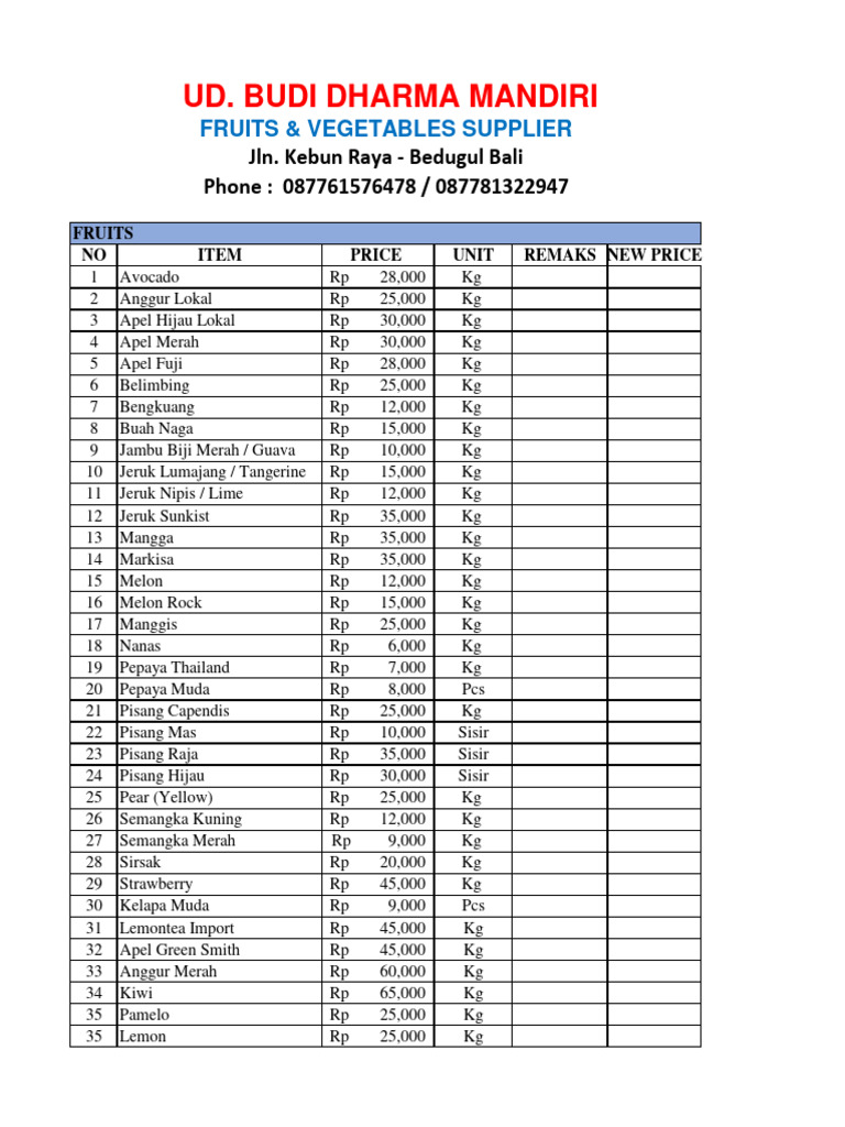 UD - BDM - Pricelist 02 | PDF