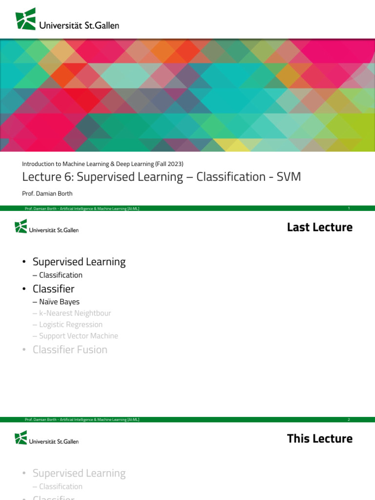 05 Lecture ML Supervised - Learning SVM | PDF | Machine Learning | Support Vector Machine