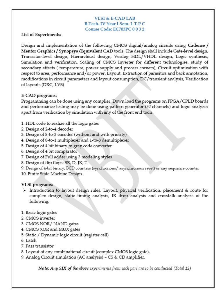 Vlsi Ecad Lab Manual 2nd Cycle Exp 2019 | PDF | Cmos | Logic Gate