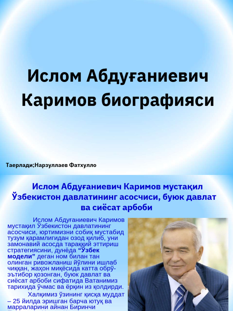 Islom Karimov Biografiya F.narzullayev | PDF