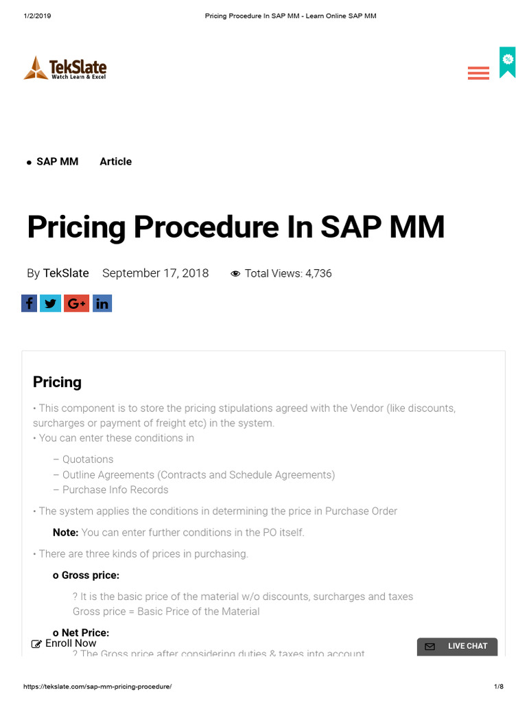 Pricing Procedure in SAP MM - Learn Online SAP MM | PDF | Pricing | Prices