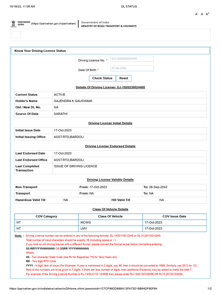 DL Status | PDF | Driver's License | Government