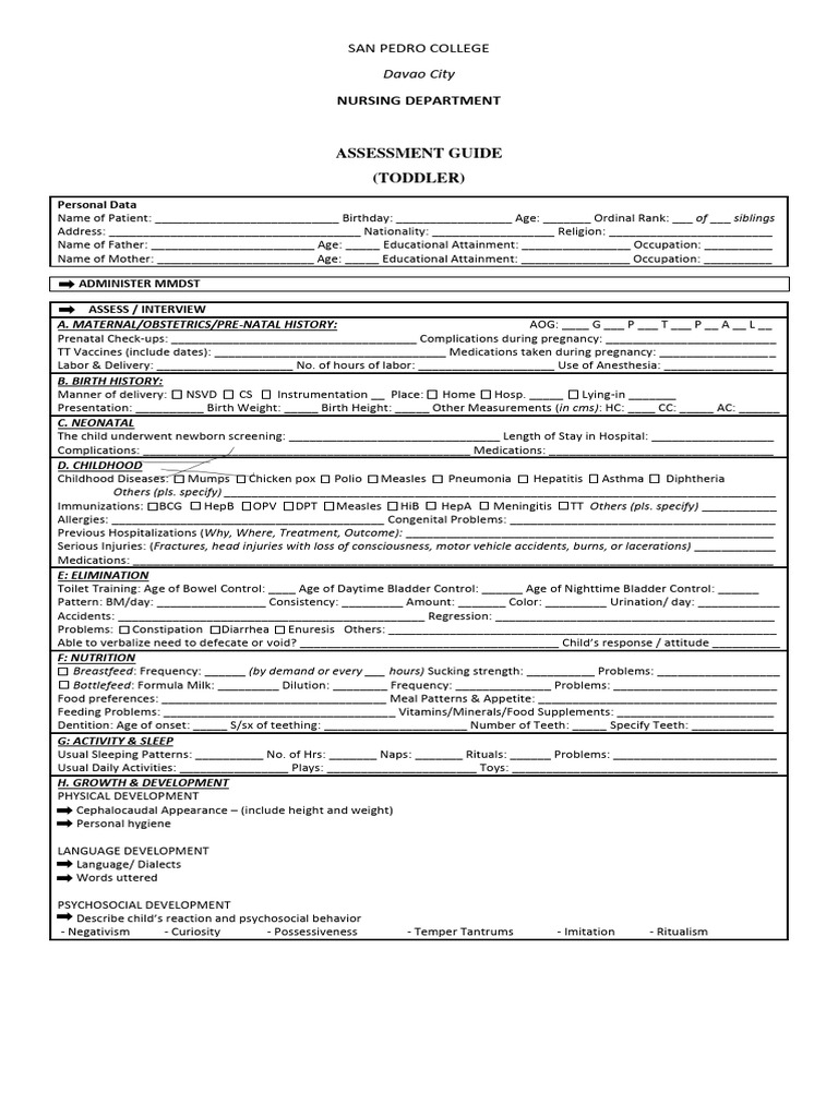 Toddler Assessment Guide | PDF | Childbirth | Clinical Medicine