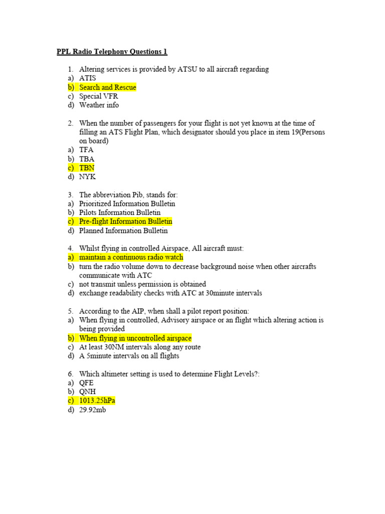 Radio Questions PPL | PDF | Visual Flight Rules | Air Traffic Control