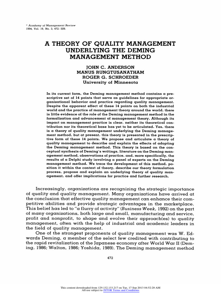 Deming Management Method Explained | PDF | Quality Management | Theory