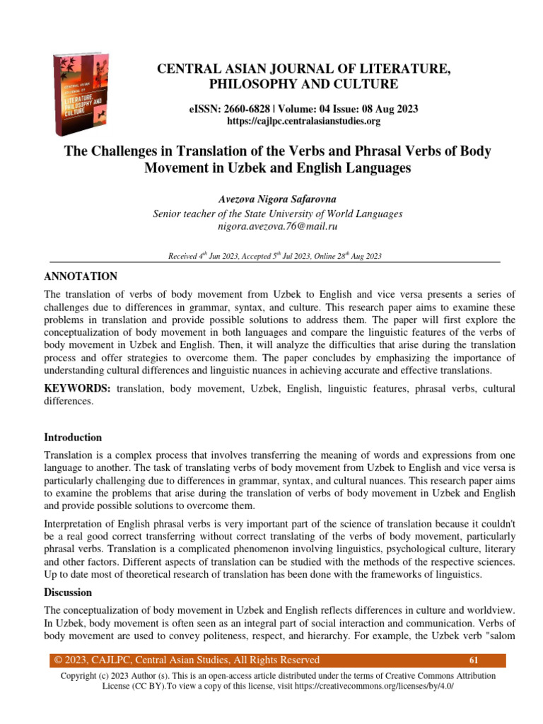 The Challenges in Translation of The Verbs and Phrasal Verbs of Body ...