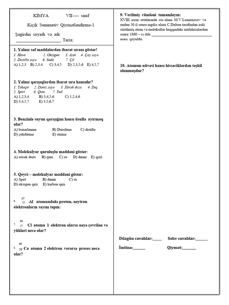 Kimya VII (KSQ 1) | PDF