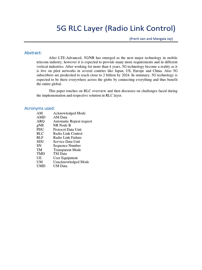 5G RLC | PDF | Transmission Control Protocol | Computer Engineering
