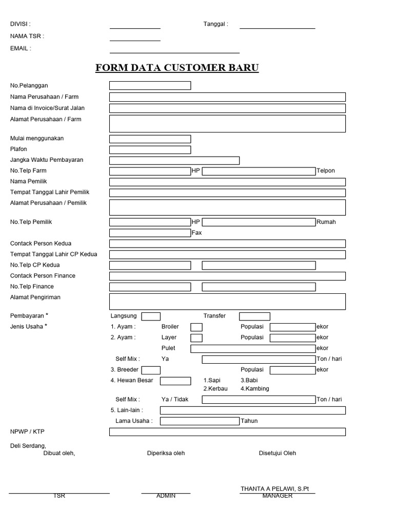 Form Customer Baru | PDF