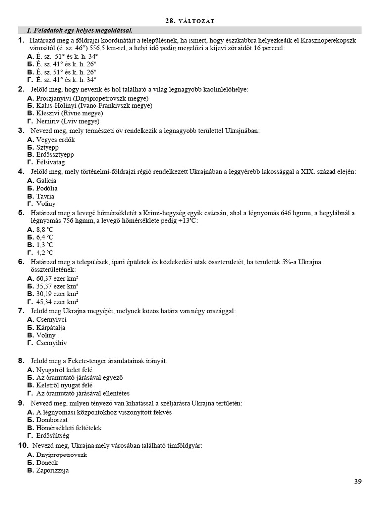 Foldrajz 28 Valtozat | PDF