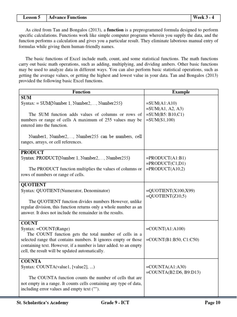 Lesson 5 Advance Functions | PDF | Logic | Function (Mathematics)