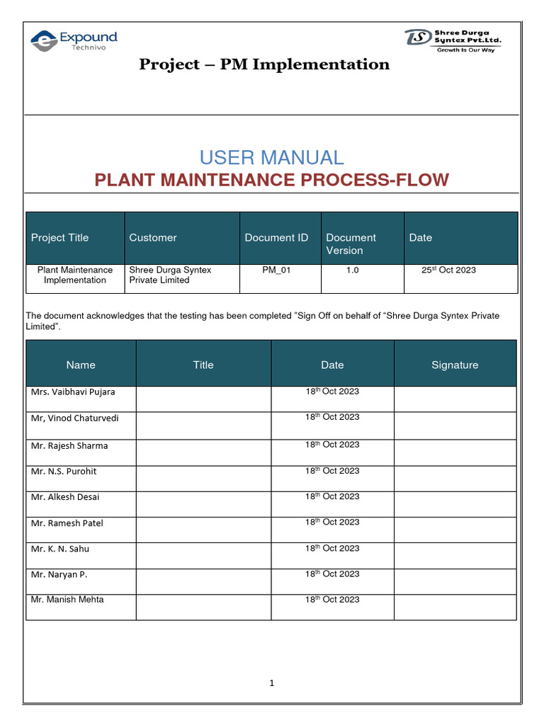 User Manual - PM Process For Doffer | PDF | Logistics | Systems Engineering